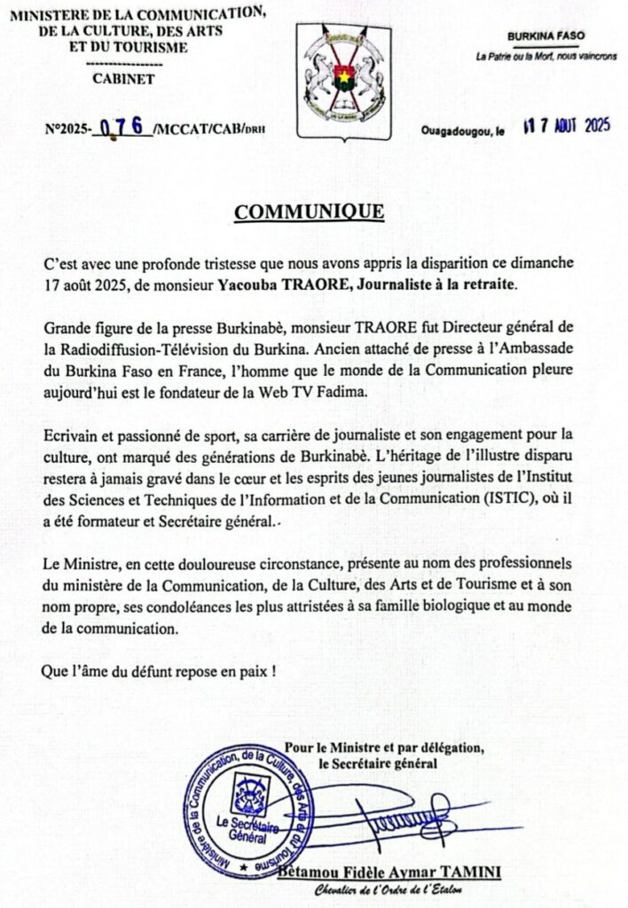 Décès du journaliste Yacouba Traoré: le ministre chargé de la ...